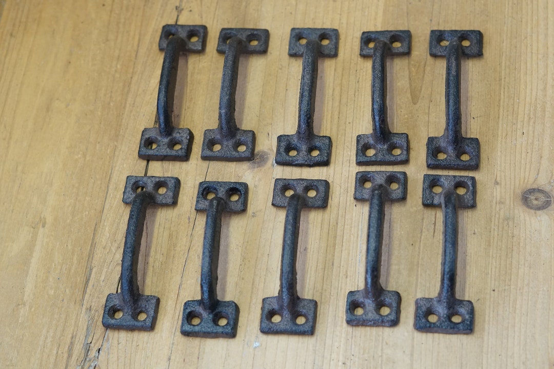10 Cast Iron Handles, Small 3 5/8 Long, Rustic Drawer Pulls, Kitchen ...