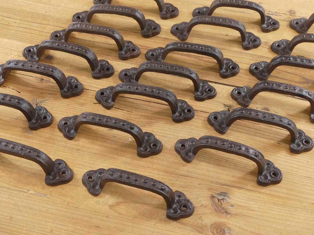 20 Cast Iron Handles Dark Rustic Brown Color Gate Door Pulls Hardware ...