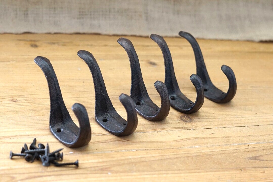 5 Cast Iron Rustic Hooks, School Style, Coat Hooks, Rack, Hall Tree - Etsy
