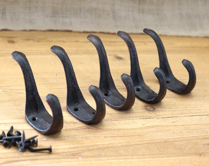 5 Cast Iron Rustic Hooks, School Style, Coat Hooks, Rack, Hall Tree - Etsy