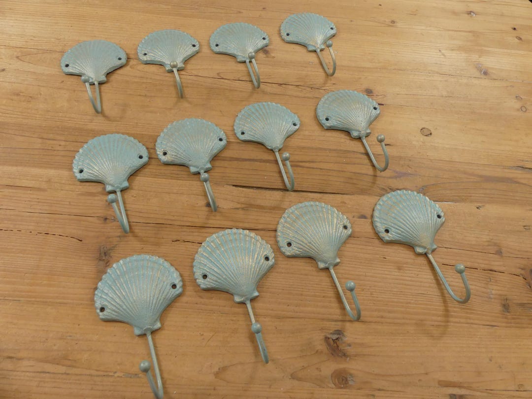 12 Large Cast Iron Hooks, Sea Shell Hooks, Scallops, Coat Hooks, Hat ...