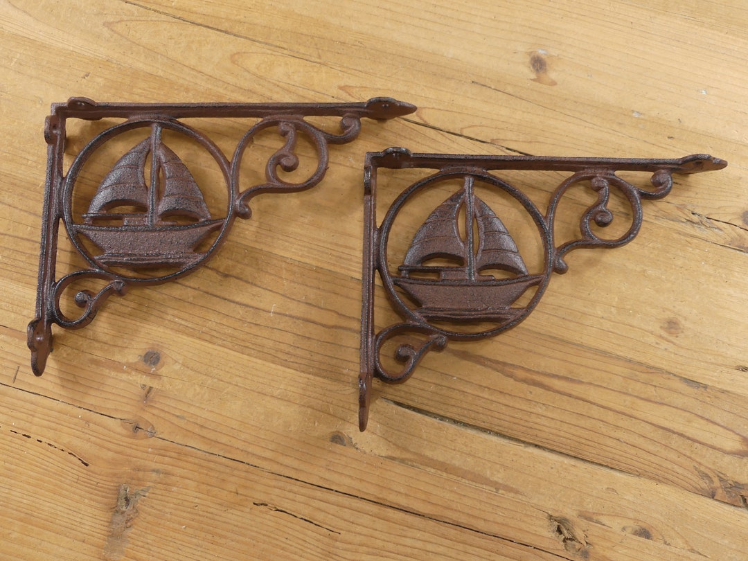2 Cast Iron Sail Boat Brackets, Corbels, Braces, Shelf Bracket ...