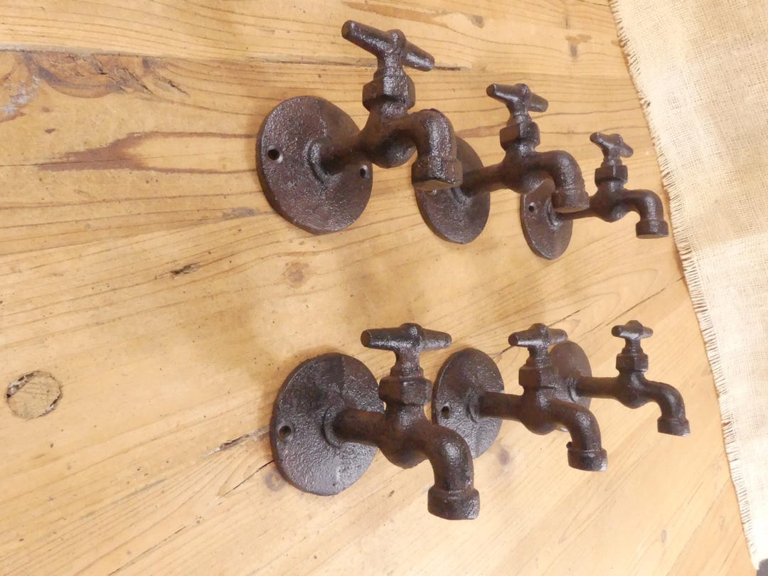 6 Cast Iron Faucet Hooks, Coat Hooks, Spigot, Unique, Wall Mounted ...