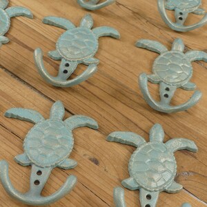 6 Cast Iron Sea Turtle Double Hooks, Patina, Coat Hooks, Towel Hook ...