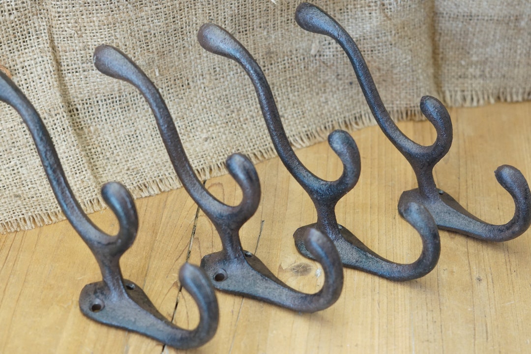4 Cast Iron Hooks / Coat Hooks / Solid Cast Iron / Rustic Brown ...