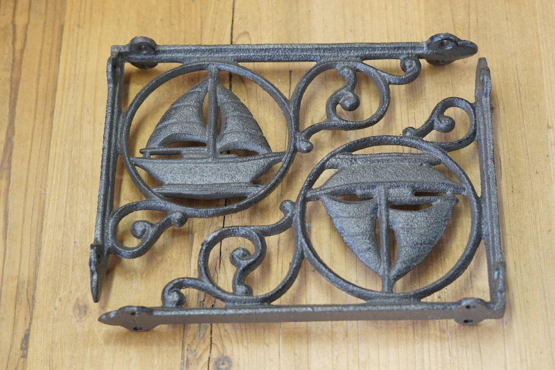 2 Cast Iron Sail Boat Brackets, Corbels, Braces, Shelf Bracket ...