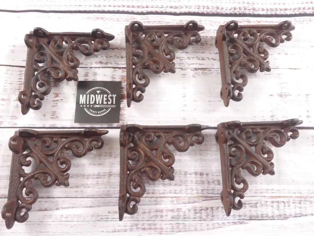 6 Cast Iron Brackets, Antique Style, Rustic Brown Color, Bracket, Brace ...