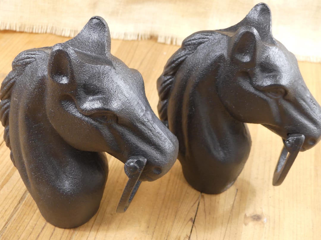2 Horse Head Hitching Posts Cast Iron Western Yard & Garden Decor Farm ...