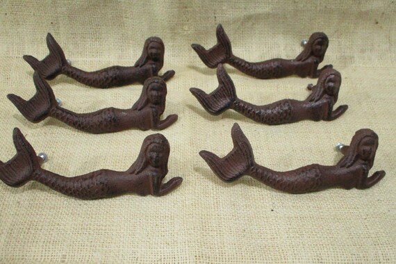 6 Cast Iron NAUTICAL MERMAID Drawer Pulls Door Handles Gate | Etsy