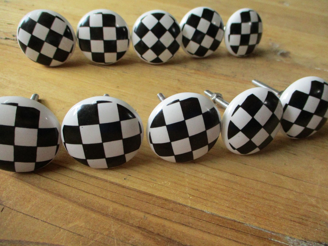 10 CERAMIC KNOBS, Checkered, Home Bar, Drawer Pulls, Cabinet Knobs ...