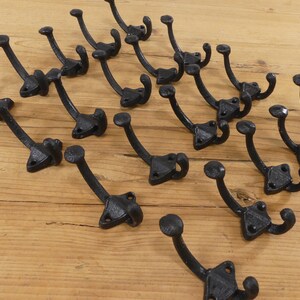 20 Black Coat Hooks, U-shape, Wall Mounted, Decorative Cast Iron ...