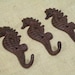 6 Cast Iron Sea Turtle Double Hooks, Patina, Coat Hooks, Towel Hook ...