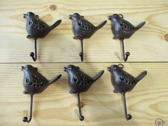 6 Cast Iron Bird Hooks Coat Hooks Hat Entryway 5 - Etsy