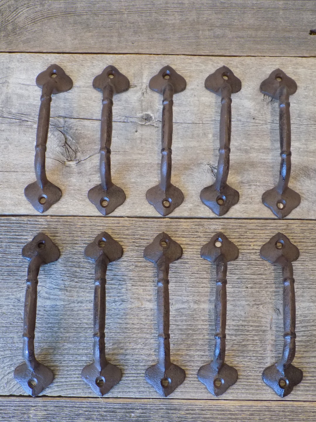 10 Cast Iron Handles Small 5 1/4" Long Rustic Drawer Pulls Home Decor ...