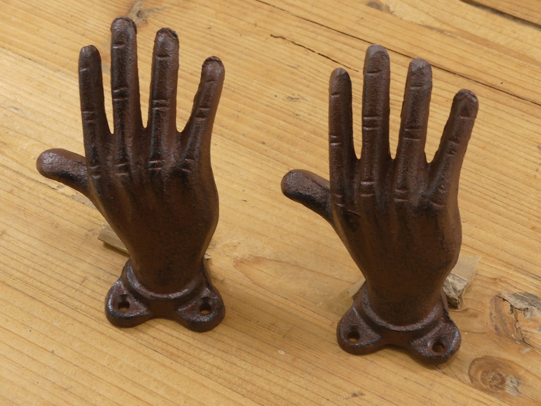 2 Cast Iron Hands, Door Handles, Drawer Pulls, Handles, Large, Rustic ...