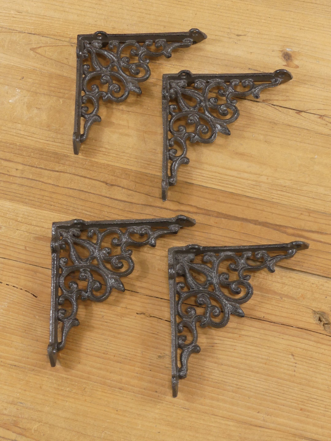 4 Cast Iron Brackets, Antique Style, Victorian Style, Rustic Brown ...