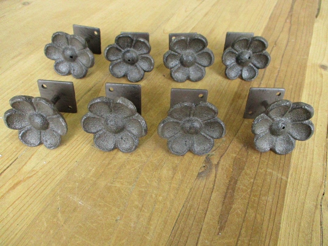 8 FLOWER DRAWER PULLS, Knobs, Drawer Pulls, Handles, Rustic Cast Iron ...