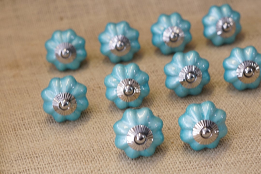 10 KNOBS, Drawer Pulls, Cabinet Knobs, Bathroom, Kitchen, Blue, Aqua, Turquoise, Pulls, Mid ...