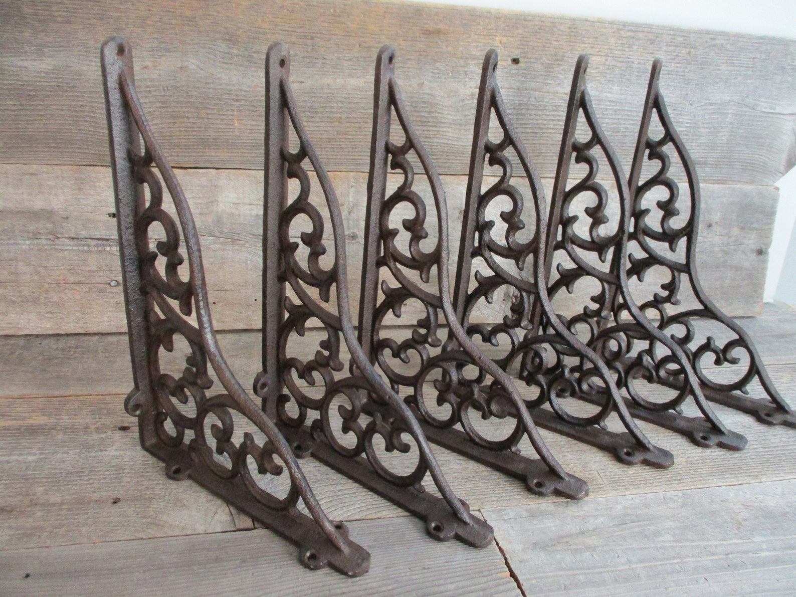 6 LARGE Cast Iron Shelf Brackets Corbels Rustic Vine - Etsy