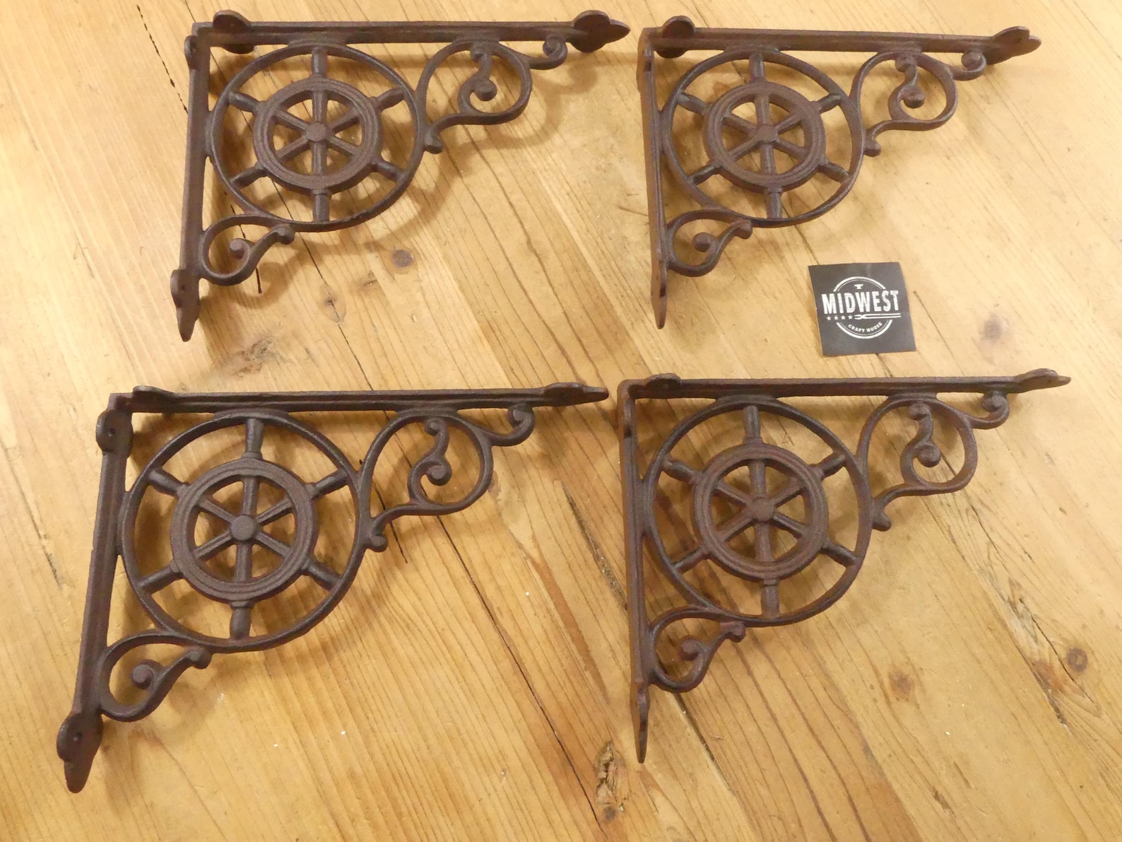 4 Cast Iron Shelf Brackets Nautical Ship Wheel Sea Captain Rustic ...