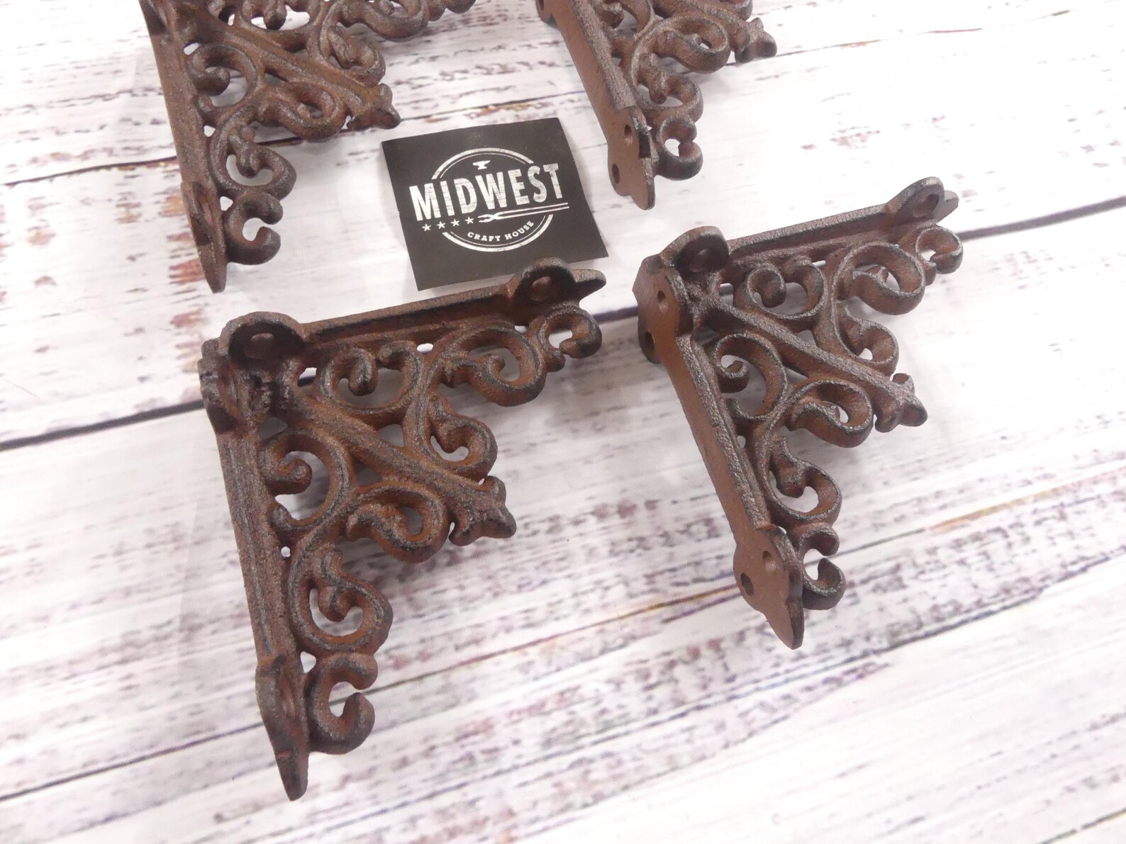 4 Cast Iron Brackets, Antique Style, Rustic Brown Color, Bookshelf ...