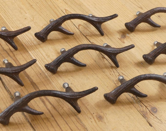 8 Cast Iron Deer Antler Drawer Pulls, Handles, Cabinet Handles, Door, Grasp, Drawer Handle, Elk ...