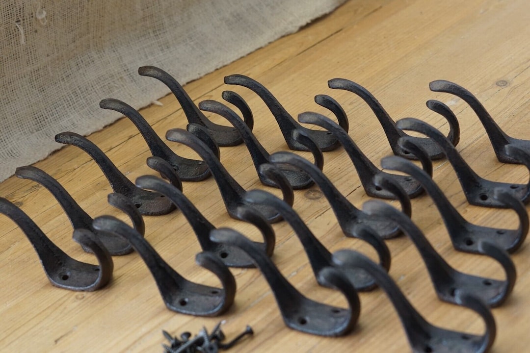 20 Cast Iron Rustic Hooks, School Style, Coat Hooks, Rack, Hall Tree ...