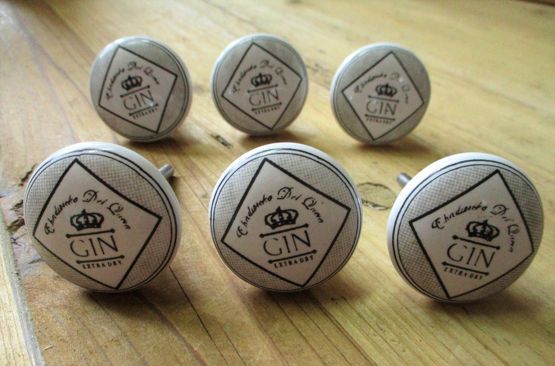 6 CERAMIC KNOBS, Gin, Home Bar, Drawer Pulls, Cabinet Knobs, Bathroom ...