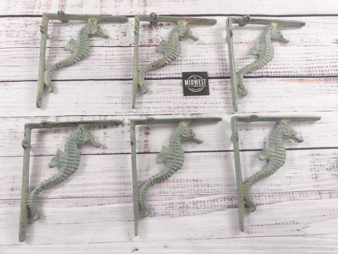 6 Cast Iron Nautical SEAHORSE Brackets Sea Horse Braces Shelf Bracket ...