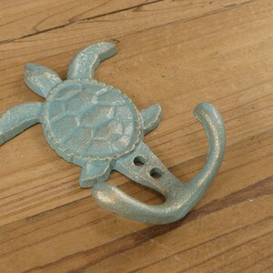 6 Cast Iron Sea Turtle Double Hooks, Patina, Coat Hooks, Towel Hook ...