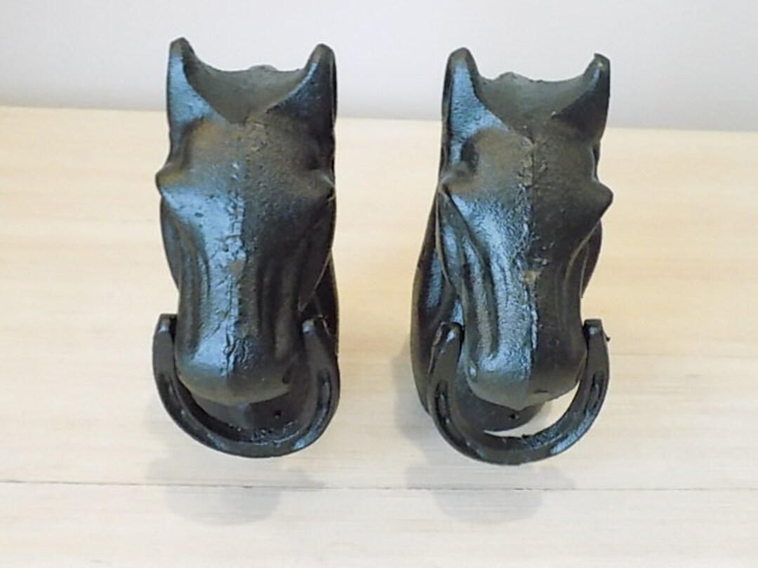 2 Horse Head Hitching Posts Cast Iron Western Yard & Garden Decor Farm ...