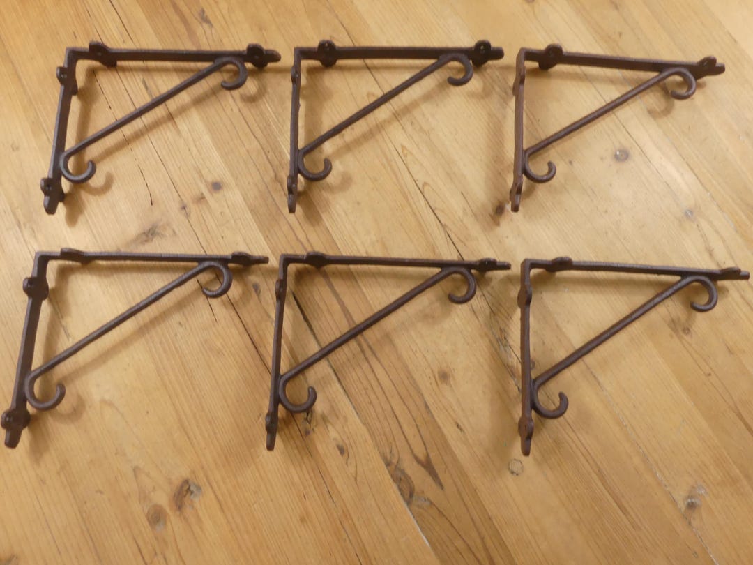 6 Corner Brackets, Shelf Brackets, Braces, Plant Hooks, Cast Iron ...