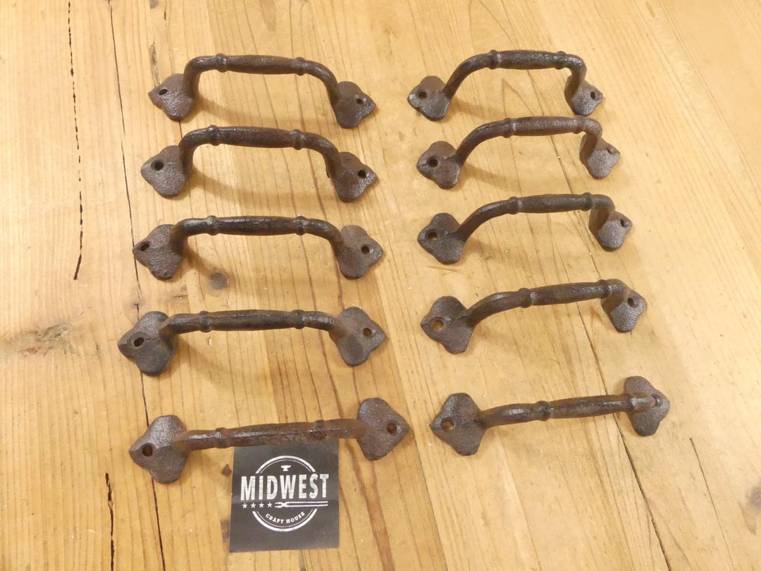 10 Cast Iron Handles Small 5 1/4" Long Rustic Drawer Pulls Home Decor ...