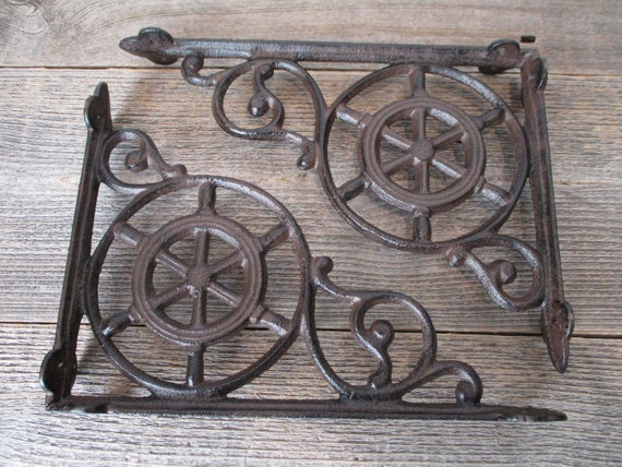 2 Cast Iron Shelf Brackets Nautical Ship Wheel Sea Captain - Etsy
