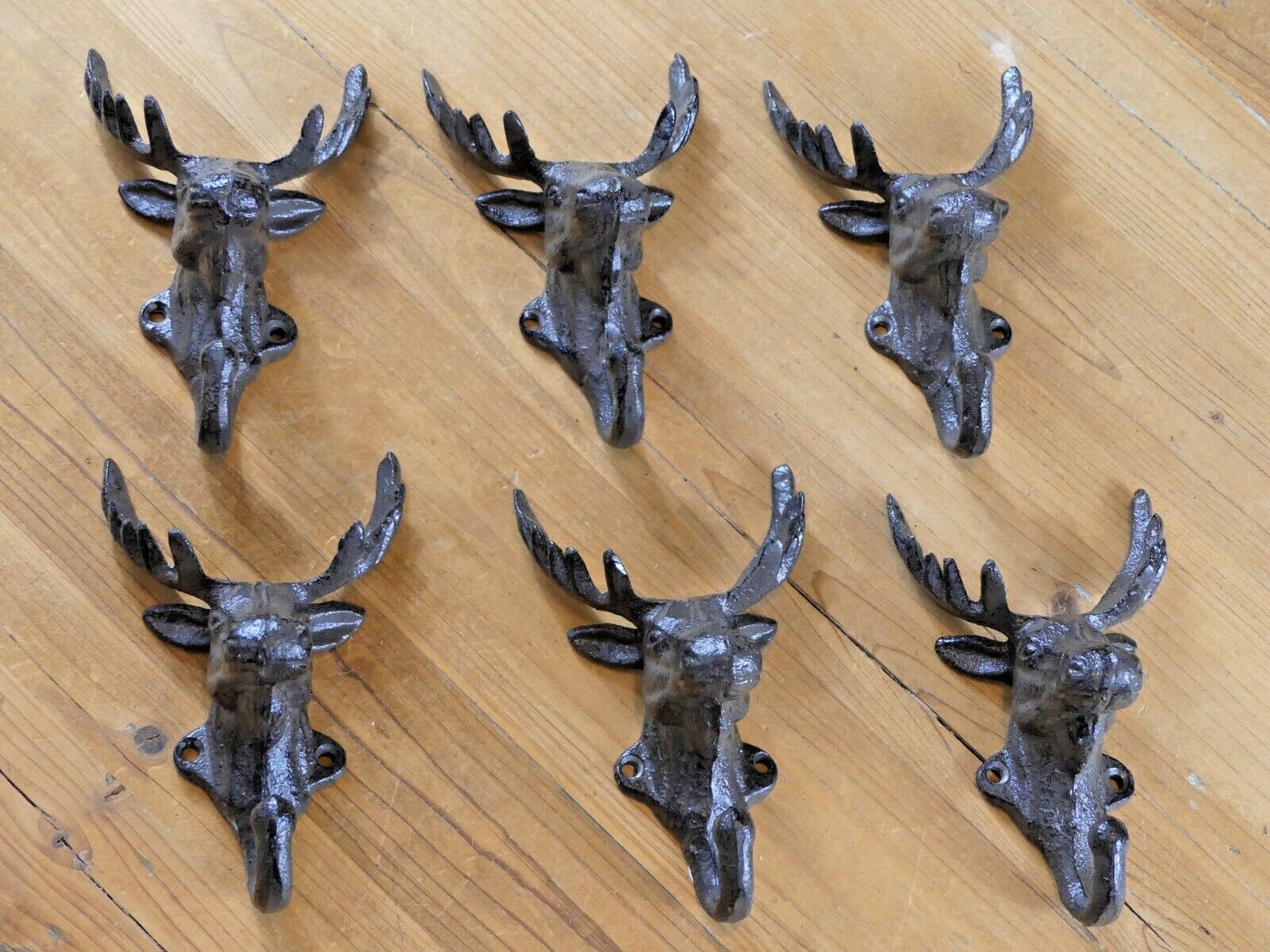 6 Rustic Elk Moose Deer Head Hooks Cast Iron Coat Hook Rack Restoration ...