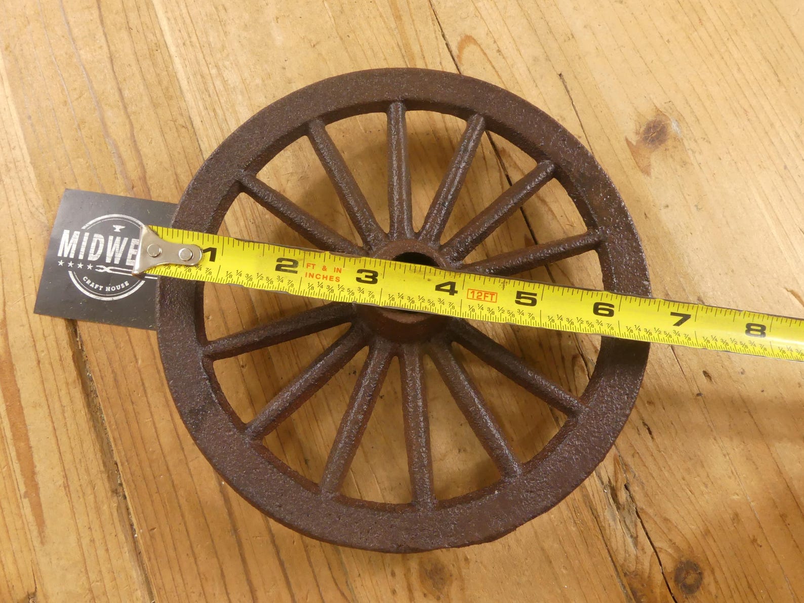 4 SMALL CAST IRON Wagon Wheel, 6 3/4" Diameter, Cart, Factory, Table ...
