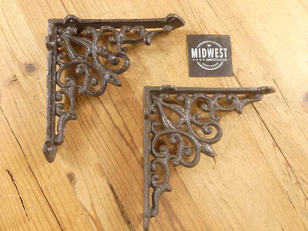 2 Cast Iron Brackets, Victorian Style, Rustic Brown Color, Brace ...