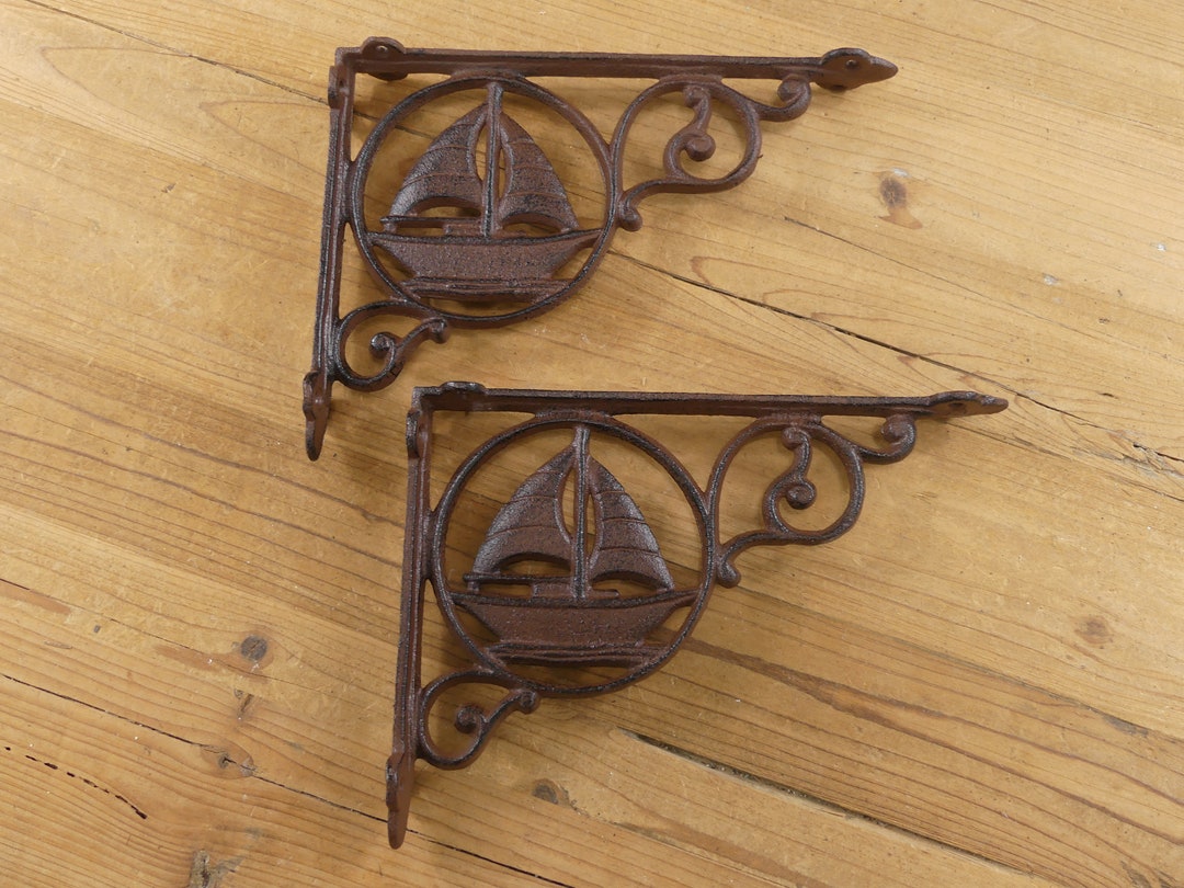 2 Cast Iron Sail Boat Brackets, Corbels, Braces, Shelf Bracket ...