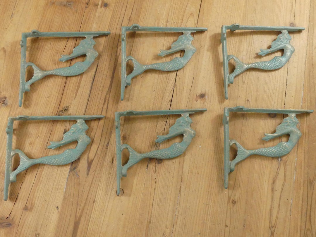 6 Cast Iron Mermaid Brackets, Corbels, Braces, Shelf Bracket, Nautical ...