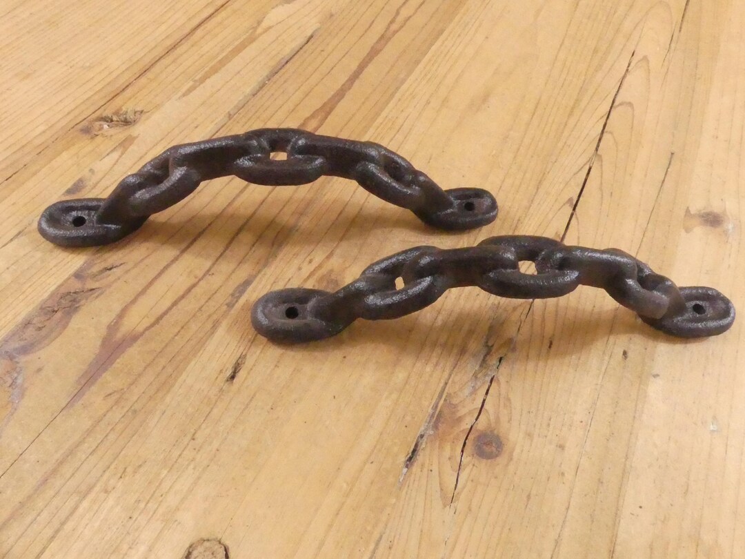 2 Large Cast Iron Handles, Antique Style, Chain, Barn Door Handle, Gate ...