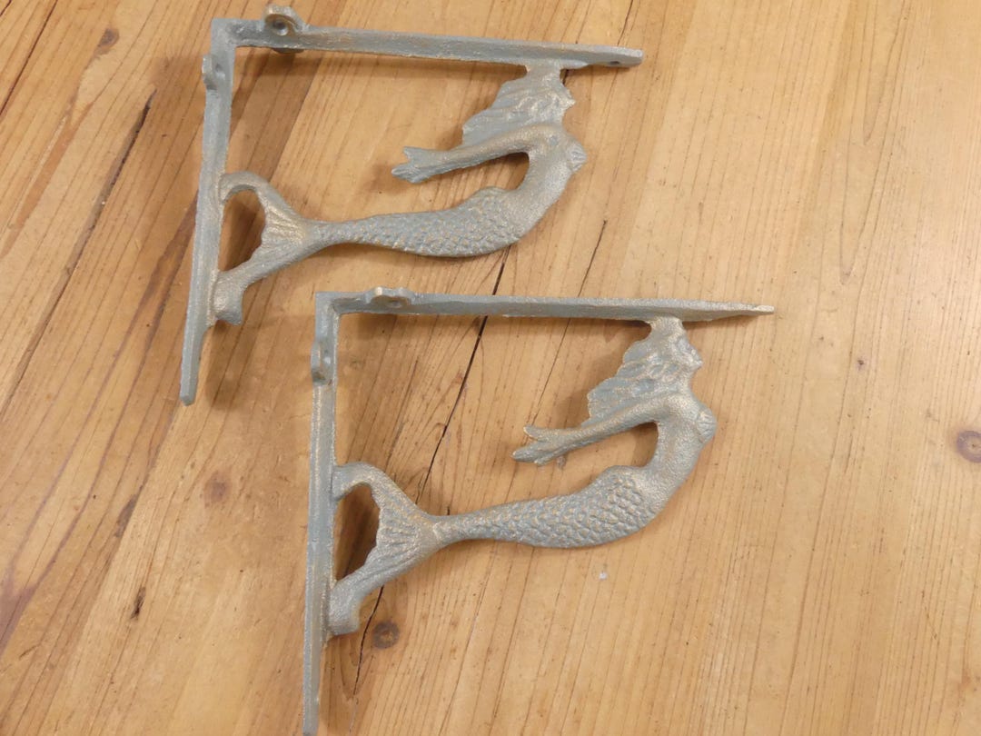 2 Cast Iron Mermaid Brackets, Corbels, Braces, Shelf Bracket, Nautical ...