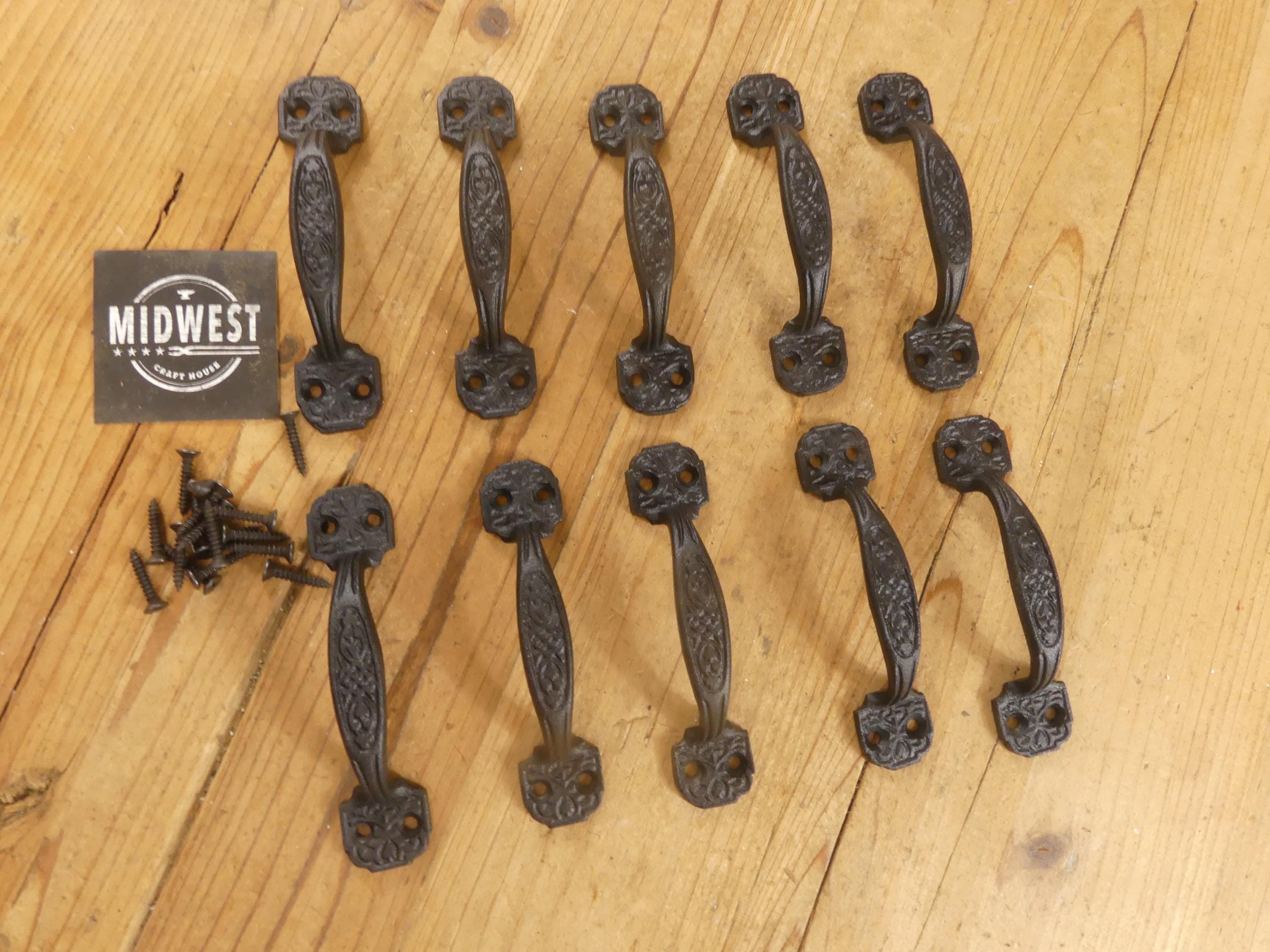 10 Cast Iron Drawer Pulls, Small, Window Pulls, 4 1/4" Long, Cabinet ...