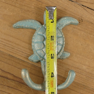 6 Cast Iron Sea Turtle Double Hooks, Patina, Coat Hooks, Towel Hook ...