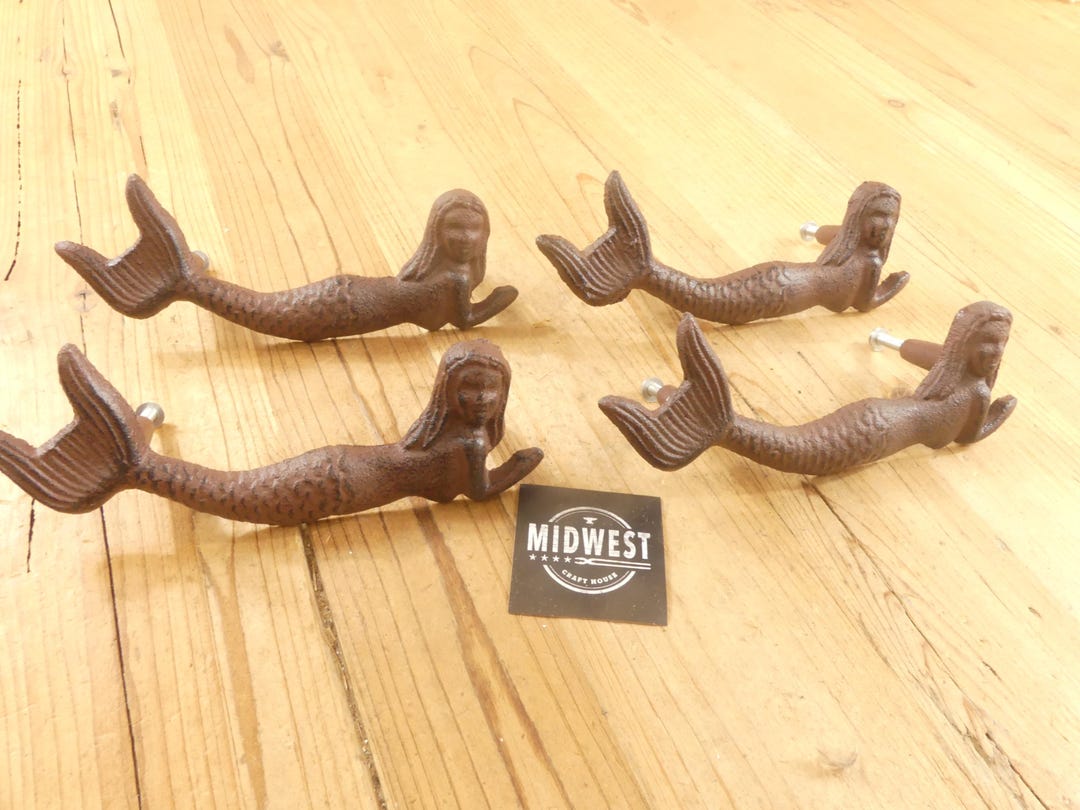 4 Cast Iron NAUTICAL MERMAID Drawer Pulls, Door Handles, Gate Pulls ...