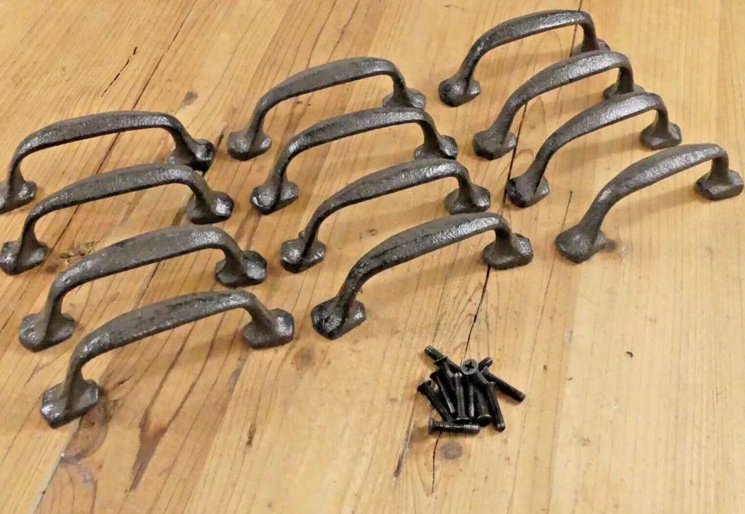 12 Cast Iron Handle Rustic Drawer Pull 5 1/4" Long With Screws Pulls ...