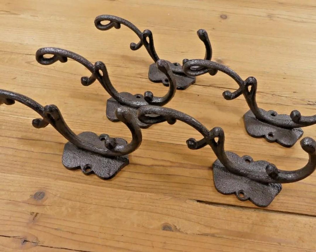 5 Large Rustic Coat Hooks Cast Iron Antique Style New Made to Look ...