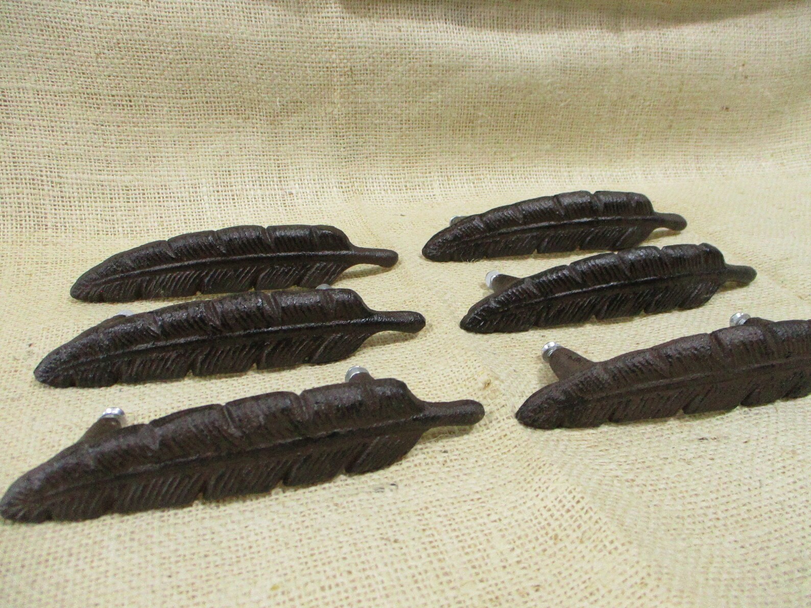 6 Cast Iron Feather Drawer Pulls W/ Screws Dresser Handles - Etsy