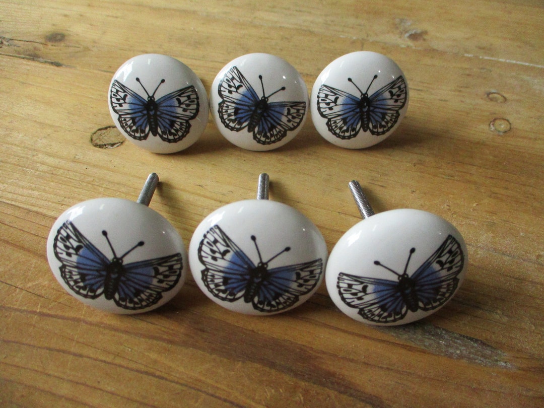 6 KNOBS, Butterfly, Drawer Pulls, Cabinet Knobs, Bathroom, Kitchen ...