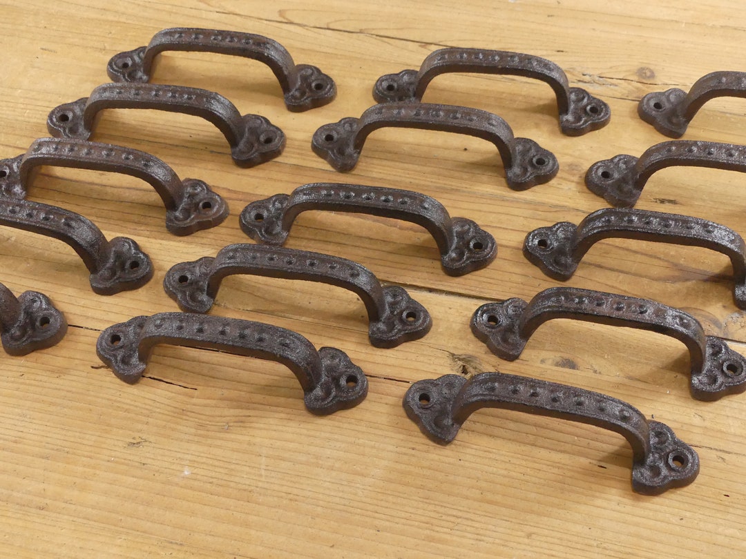 15 Cast Iron Handles, Dark Rustic Brown Color, Cabinet Handles, Drawer ...