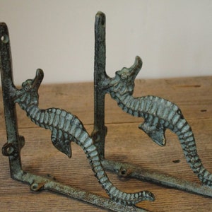4 Cast Iron Nautical SEAHORSE Brackets Sea Horse Braces Shelf Bracket ...